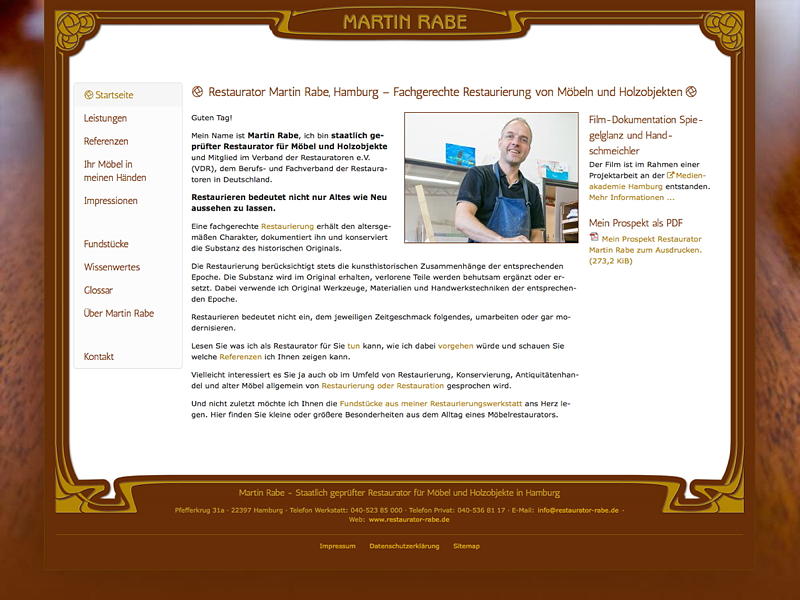 Referenzprojekt: Restaurator Martin Rabe, Hamburg – Webdesign Michael ...